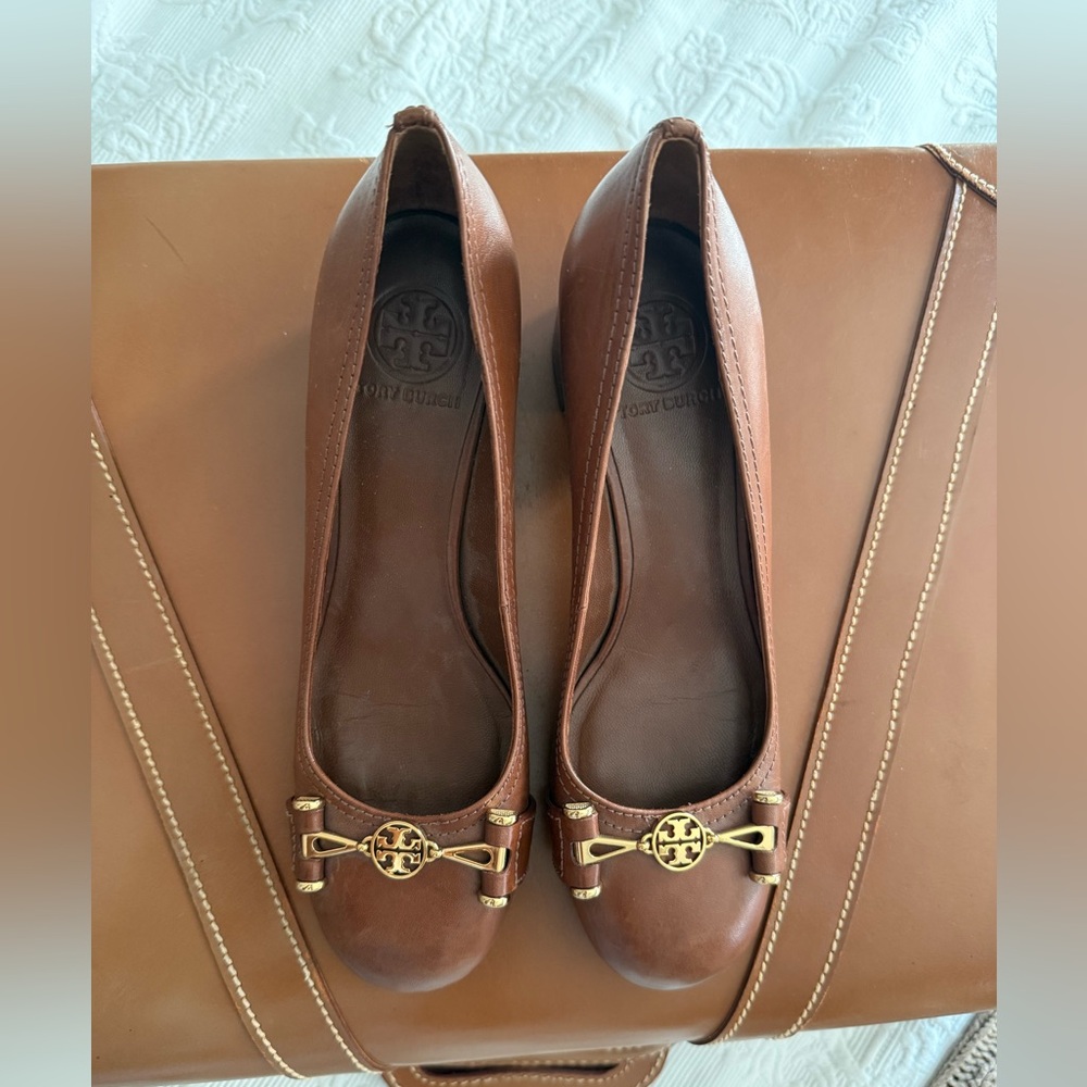 Tory Burch Logo Cognac Brown All Leather Ballet Heel … - Gem